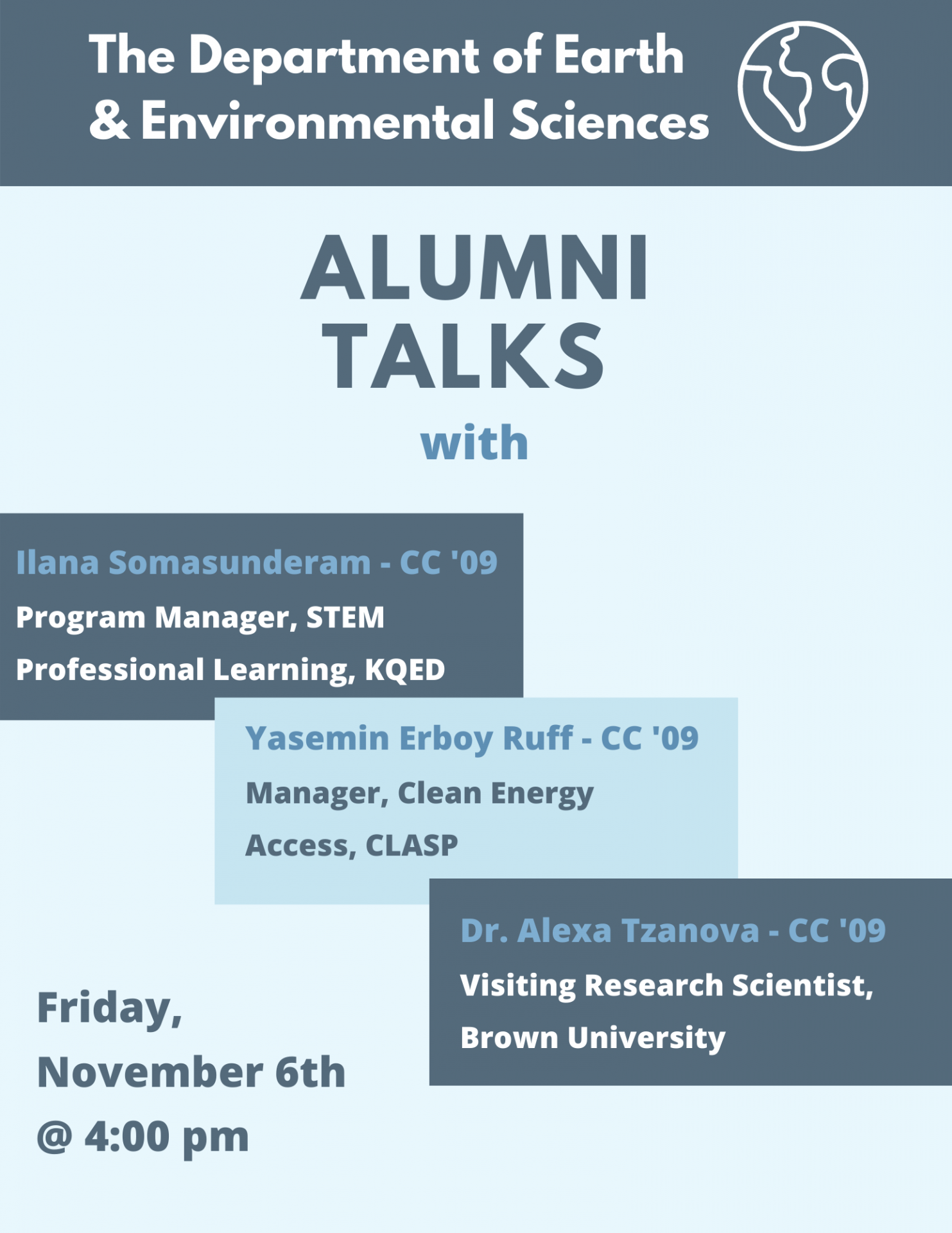 Alumni Talks | Department of Earth and Environmental Sciences